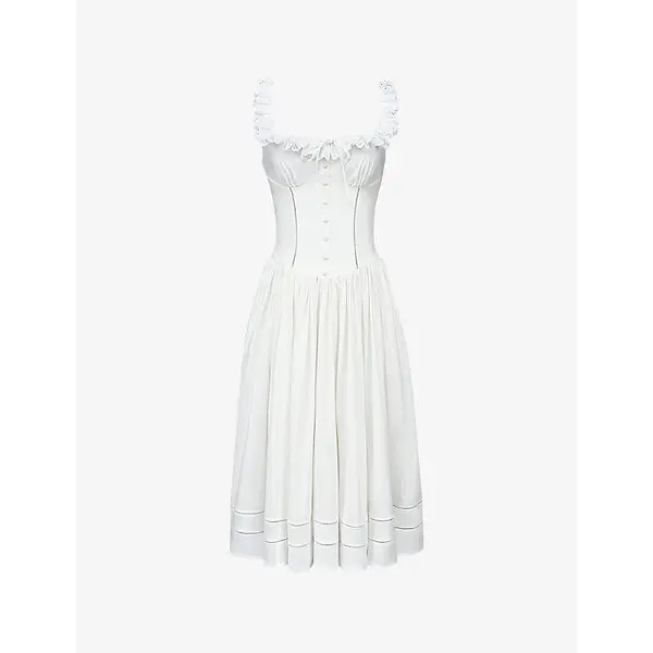 House Of Cb Phoebe Square-neck Broderie Anglaise Trim Midi Dress - White