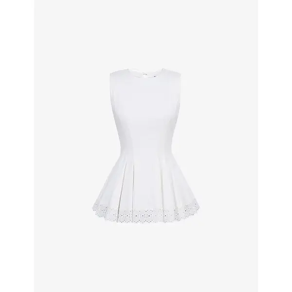 House Of Cb Marnie Lace-trim Stretch-cotton Peplum Top - White