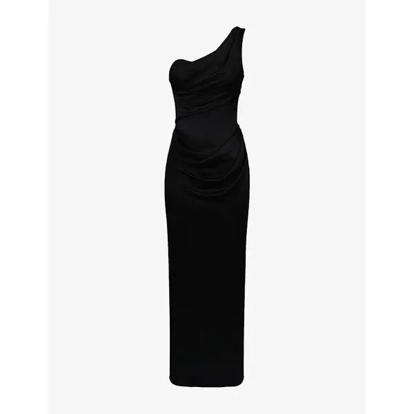 House Of Cb Caprice One-shoulder Satin Maxi Dress - Black