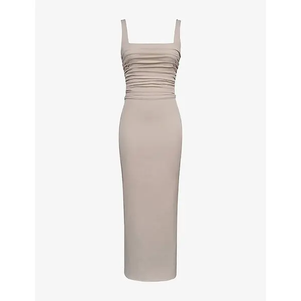 House Of Cb Calandra Ruched Stretch-crepe Maxi Dress - Humus