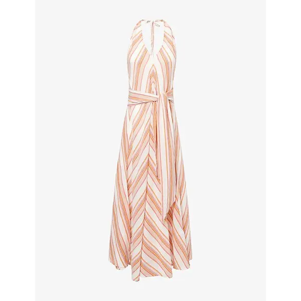 ME+EM Striped Cotton Halterneck Maxi Dress - Pink/multi