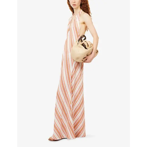 ME+EM Striped Cotton Halterneck Maxi Dress