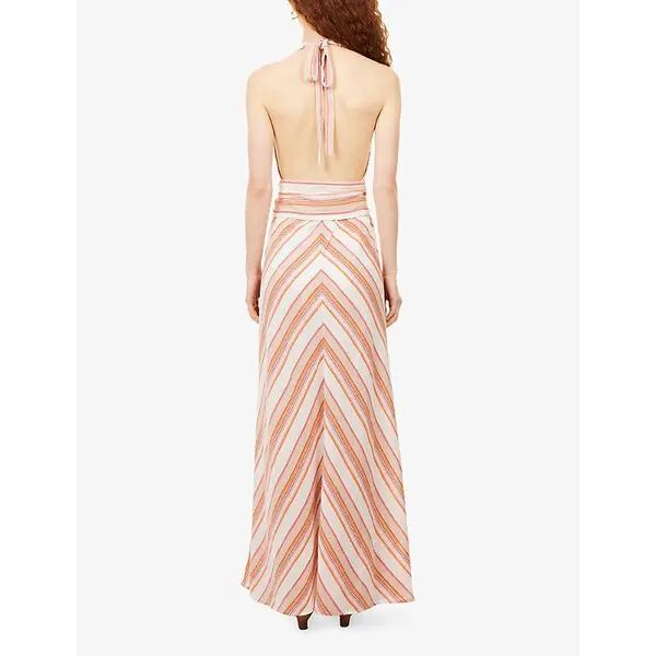 ME+EM Striped Cotton Halterneck Maxi Dress