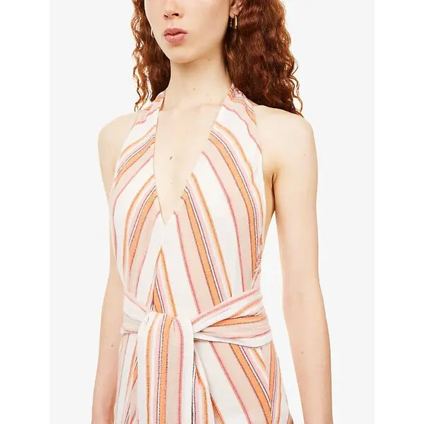ME+EM Striped Cotton Halterneck Maxi Dress