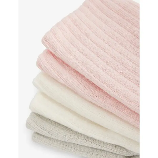 Bo+tee Pack Of Three Ribbed Cotton-blend Crew Socks