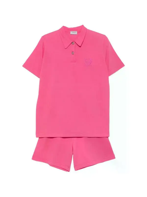 Versace Fuchsia Embroidered Logo Polo Shorts Set - Pink