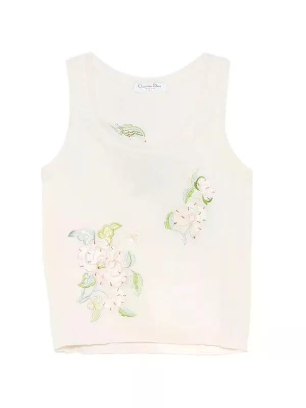 Dior 2020s Floral Embroidered Tank Top - Neutrals