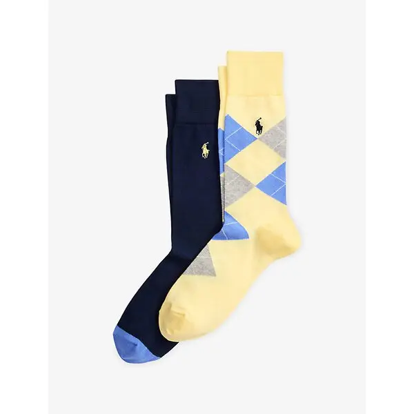 Polo Ralph Lauren Pack Of Two Cotton-blend Crew Socks - Yellow/navy