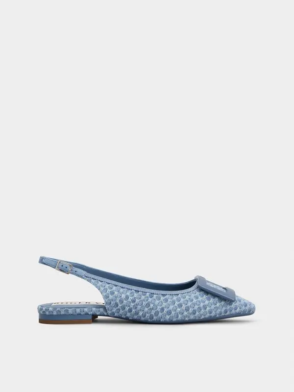 ROGER VIVIER Gommettine Slingback Ballerinas In Jacquard Denim - Light Blue