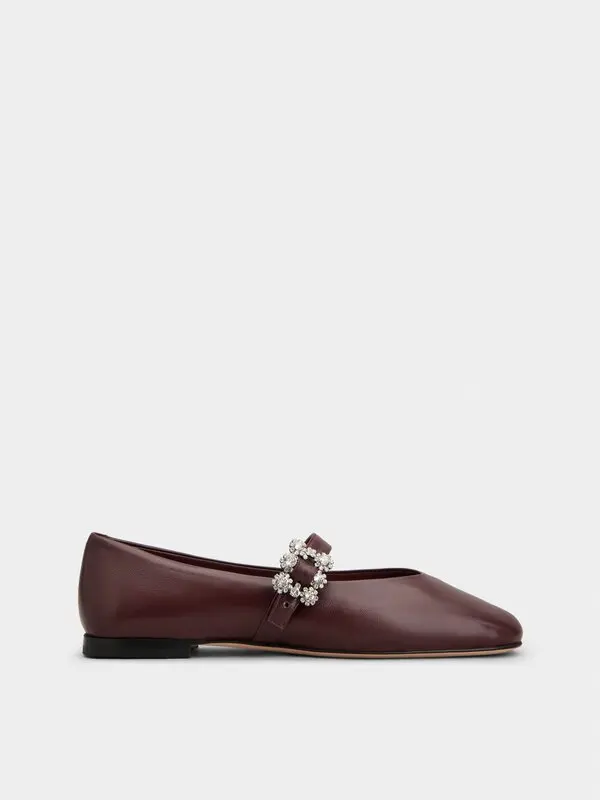 ROGER VIVIER Efflorescence Mary Janes In Leather With Crystal Embellishment - Burgundy