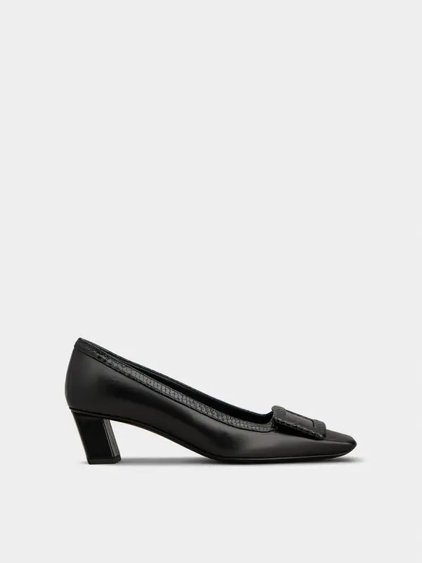 ROGER VIVIER Belle Vivier Leather Pumps With Reptile Print Inserts - Black