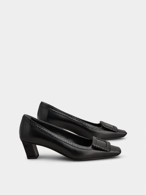 ROGER VIVIER Belle Vivier Leather Pumps With Reptile Print Inserts - Black