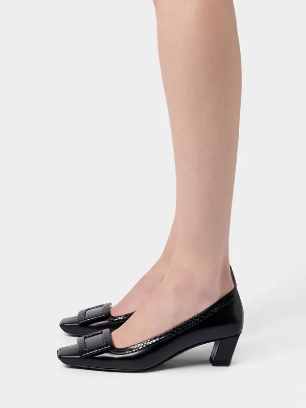 ROGER VIVIER Belle Vivier Leather Pumps With Reptile Print Inserts - Black