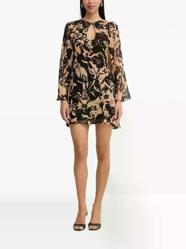 SIMONA CORSELLINI Beige Floral Print Open-back Dress