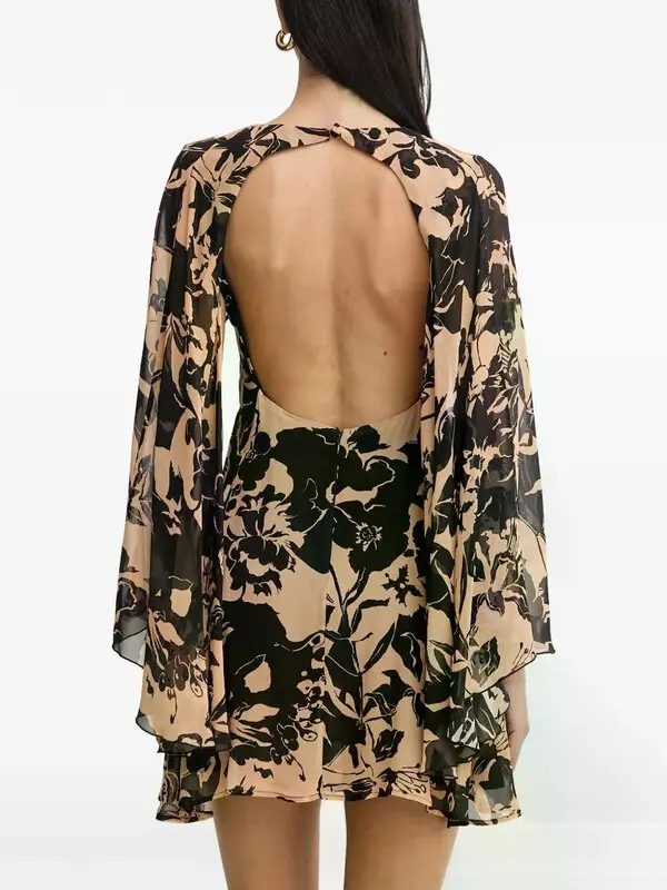 SIMONA CORSELLINI Beige Floral Print Open-back Dress