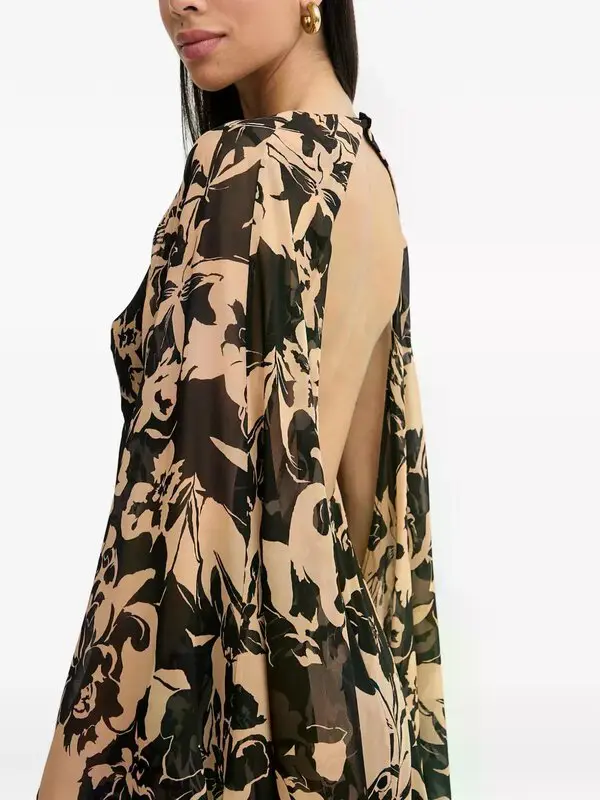 SIMONA CORSELLINI Beige Floral Print Open-back Dress
