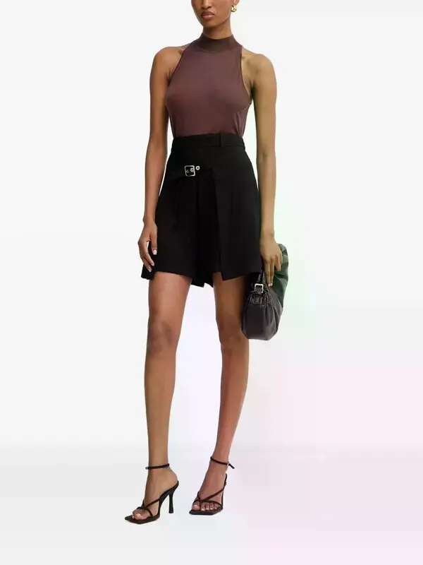 SIMONA CORSELLINI Textured Shorts With Buckle Detail - Black