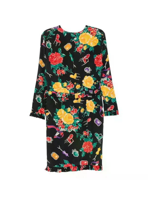 Dior 1990s Floral-print Ruffled Midi Dress