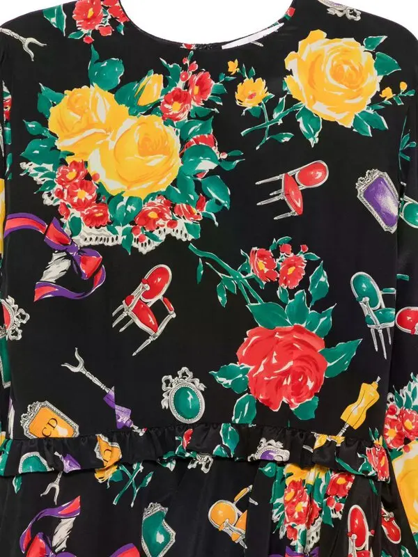 Dior 1990s Floral-print Ruffled Midi Dress