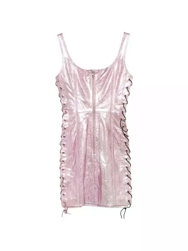 Jeremy Scott Metallic Leather Lace-up Mini Dress - Pink