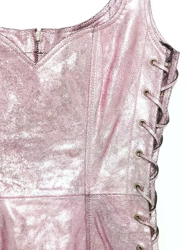 Jeremy Scott Metallic Leather Lace-up Mini Dress