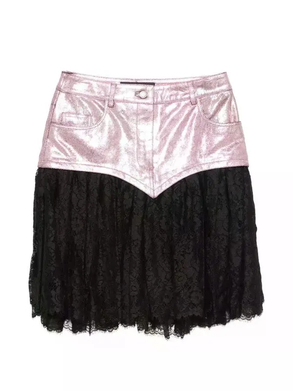 Jeremy Scott Lace-trimmed Metallic Leather Mini Skirt - Black