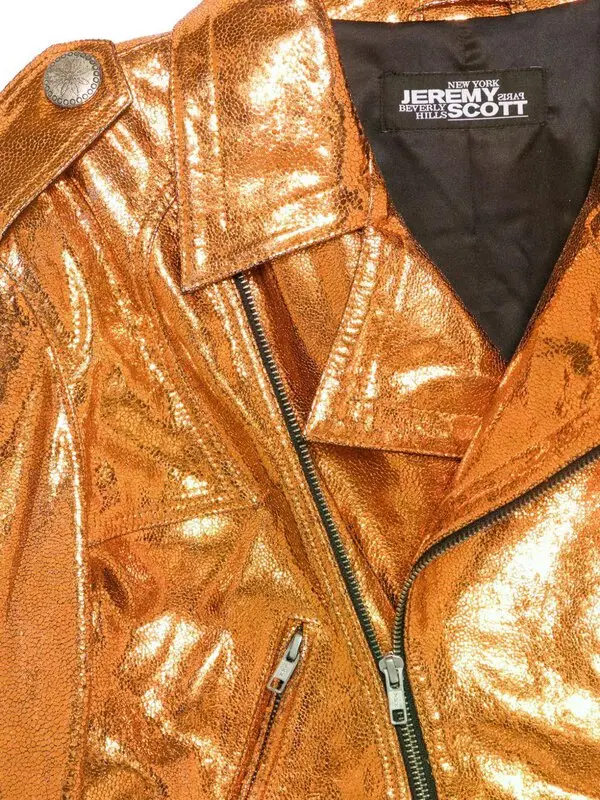 Jeremy Scott 2010s Fringed Metallic Biker Jacket - Orange