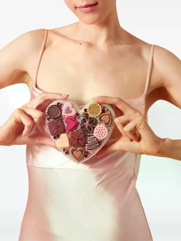 Judith Leiber Crystal Embellished Heart Chocolate Box Clutch Bag