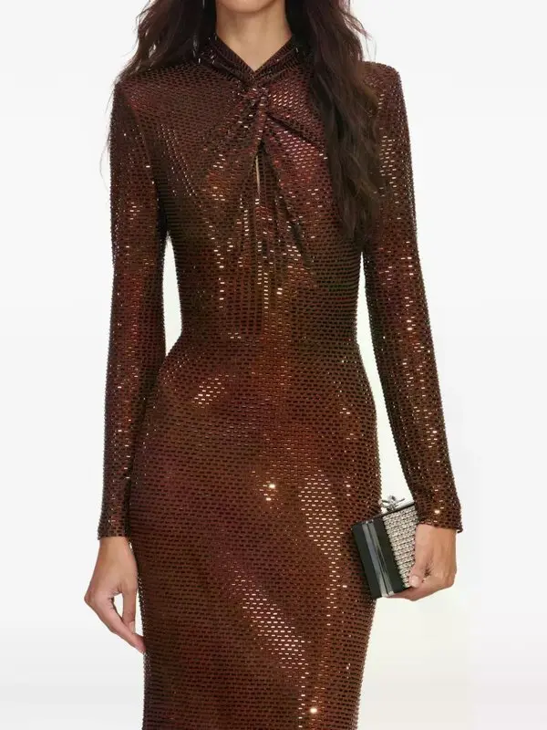 SELF-PORTRAIT Embellished Maxi Dress - Brown