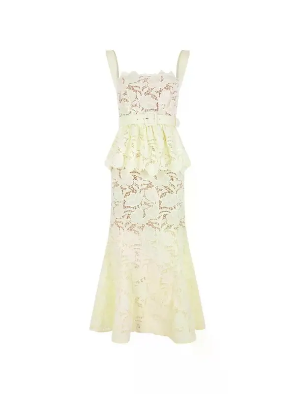 SELF-PORTRAIT Peplum Lace Maxi Dress - Yellow