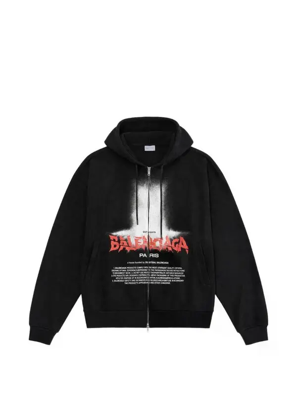 Balenciaga Graphic Print Zip-up Hoodie - Black