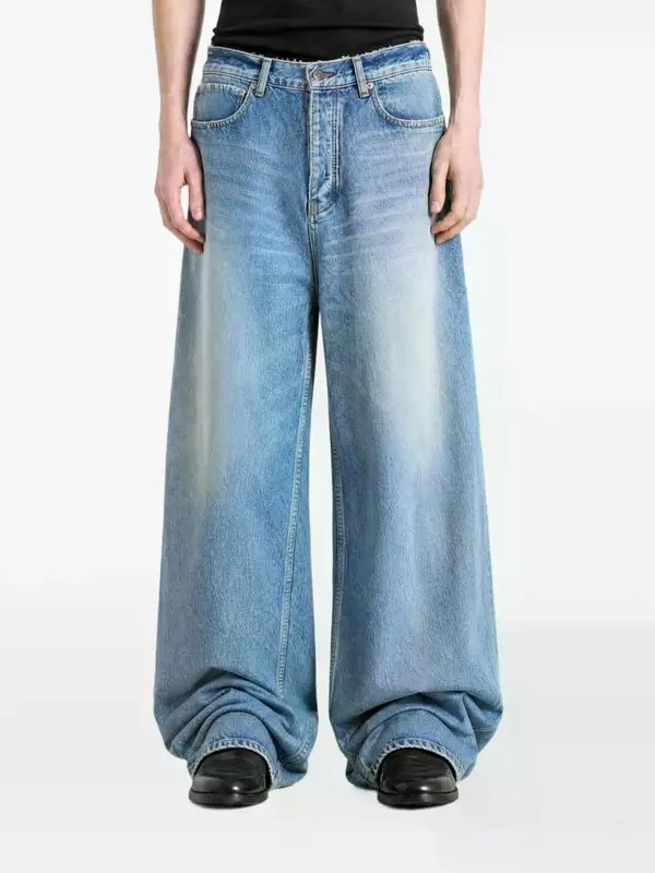 Balenciaga Distressed Wide-leg Jeans - Blue