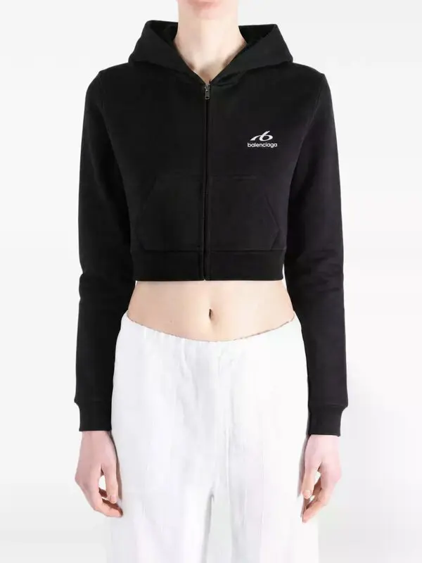 Balenciaga Logo-print Zip-up Crop Hoodie