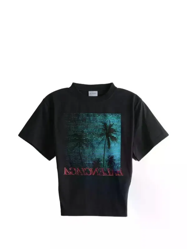 Balenciaga Graphic Print Cropped T-shirt - Black