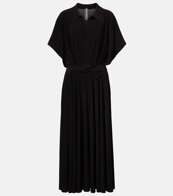 Norma Kamali Belted Oversized V-neck Midi Dress - Black
