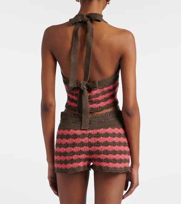 Valentino Garavani Striped Knitted Cotton Halter Top - Brown