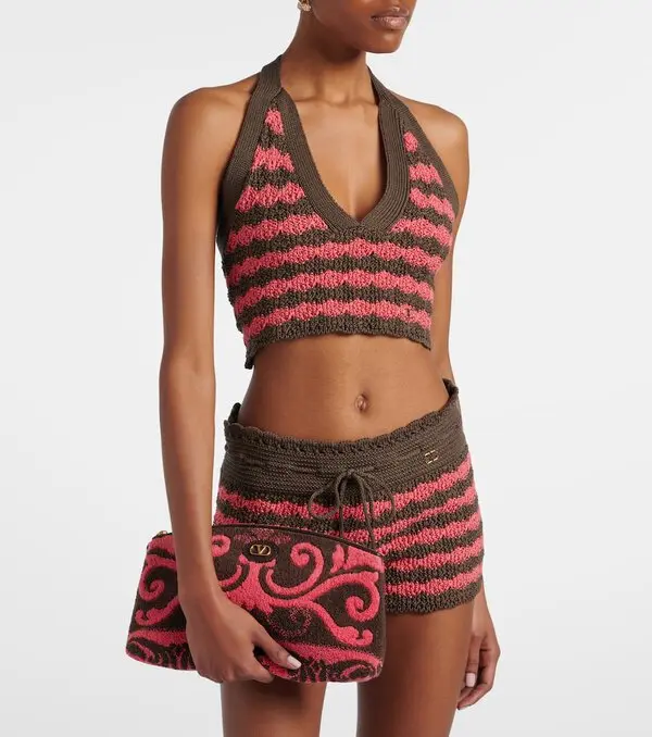 Valentino Garavani Striped Knitted Cotton Halter Top - Brown