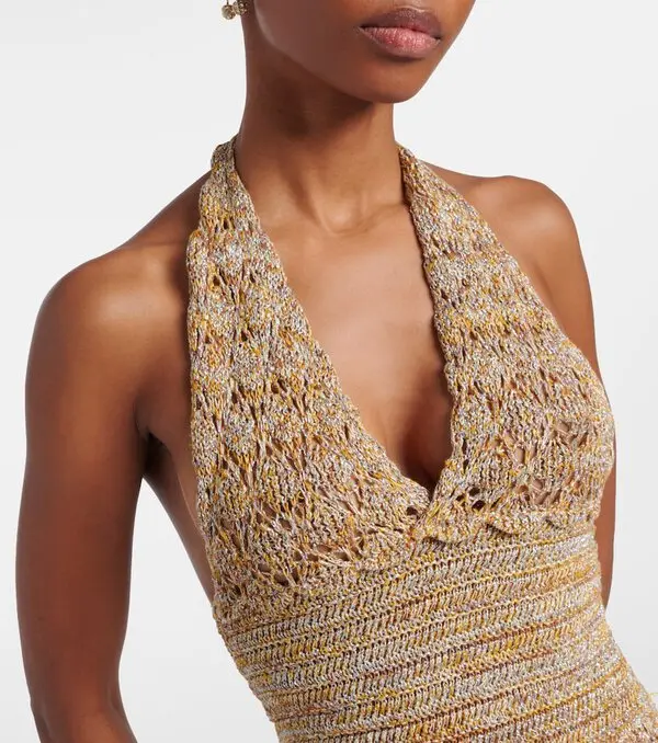 Valentino Garavani Open-knit Metallic Midi Dress