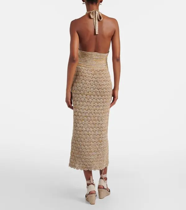 Valentino Garavani Open-knit Metallic Midi Dress