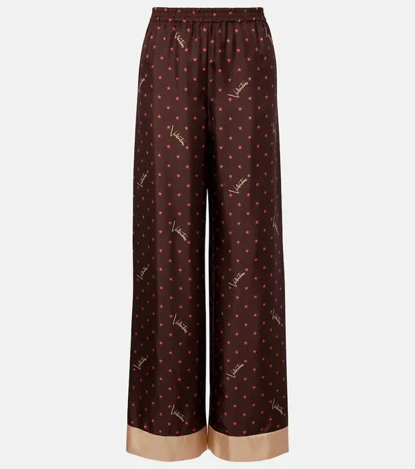 Valentino Garavani Printed Silk Twill Palazzo Pants - Brown