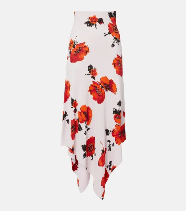 Alaïa Floral Asymmetric Jersey Midi Skirt - Red