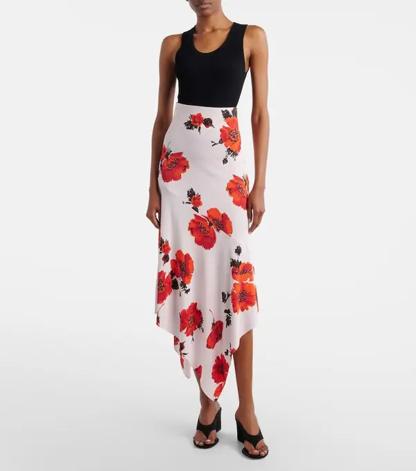 Alaïa Floral Asymmetric Jersey Midi Skirt