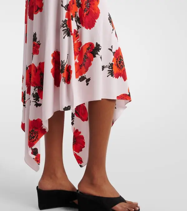 Alaïa Floral Asymmetric Jersey Midi Skirt