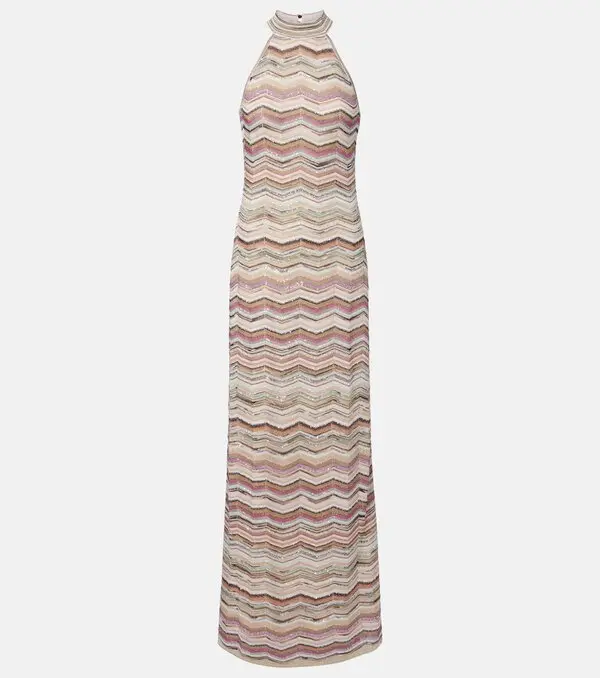 Missoni Zigzag Halterneck Sequined Maxi Dress - Multicoloured