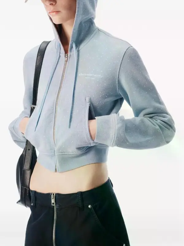 Alexander Wang Crystal-embellished Cropped Zip-up Hoodie