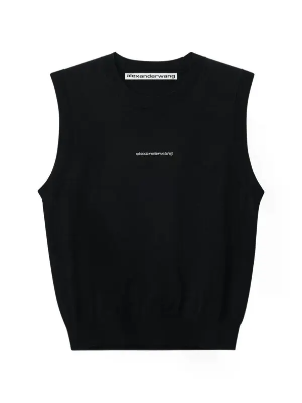 Alexander Wang Crystal Logo Ribbed Tank Top