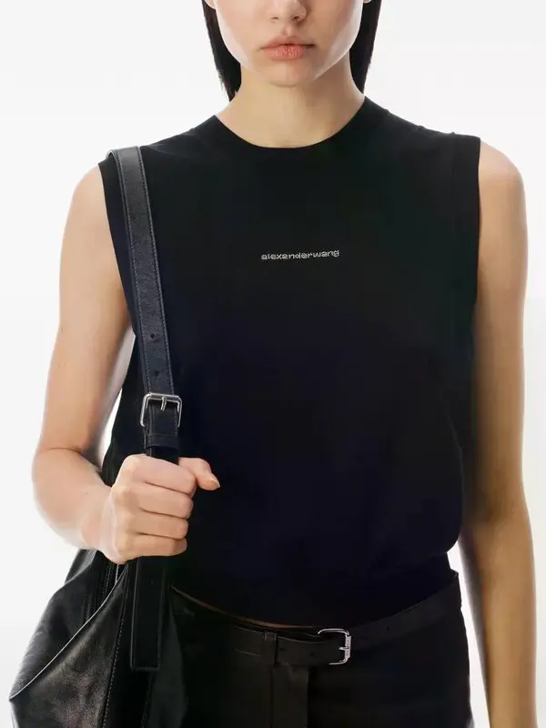 Alexander Wang Crystal Logo Ribbed Tank Top