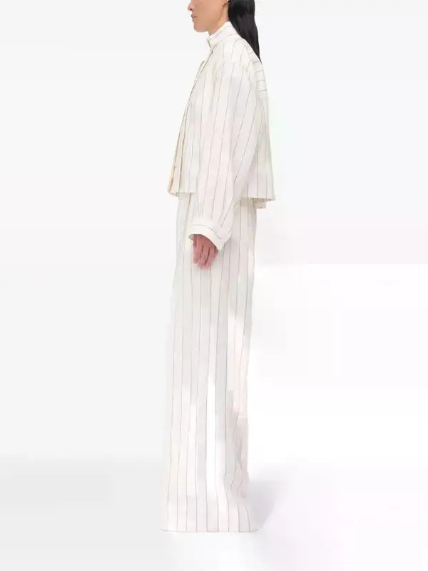 Another Tomorrow Striped High-neck Linen Top