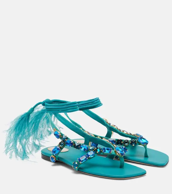 Valentino Garavani Embellished Suede Thong Sandals - Blue
