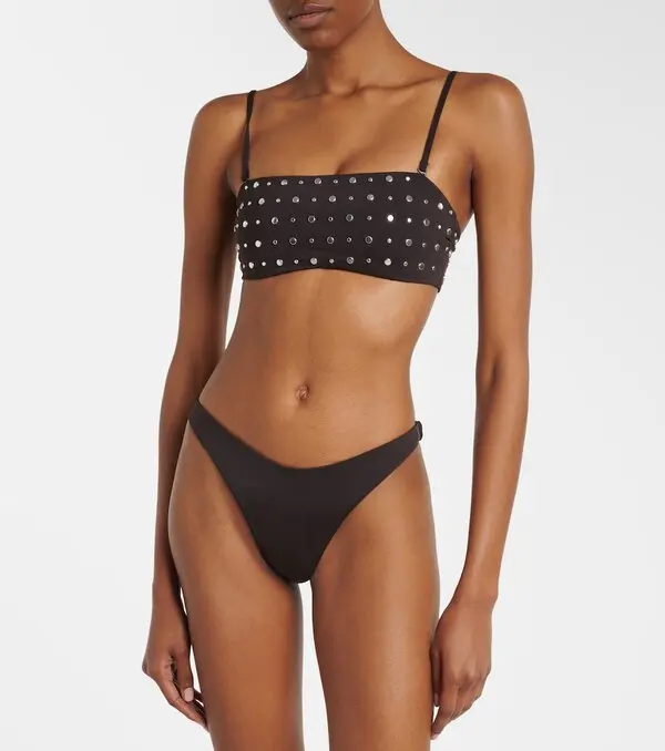 Staud Dana Satin Bikini Bottoms - Brown